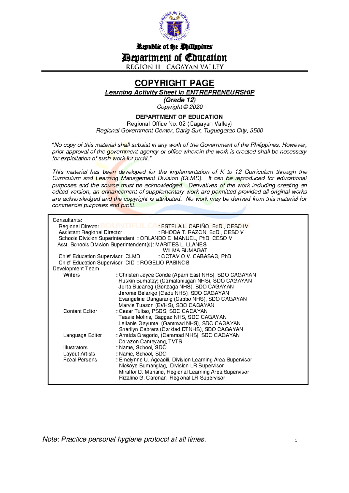 Grade 12 ENTREPRENEURSHIP Learning Activity Sheet 2020 - Studocu
