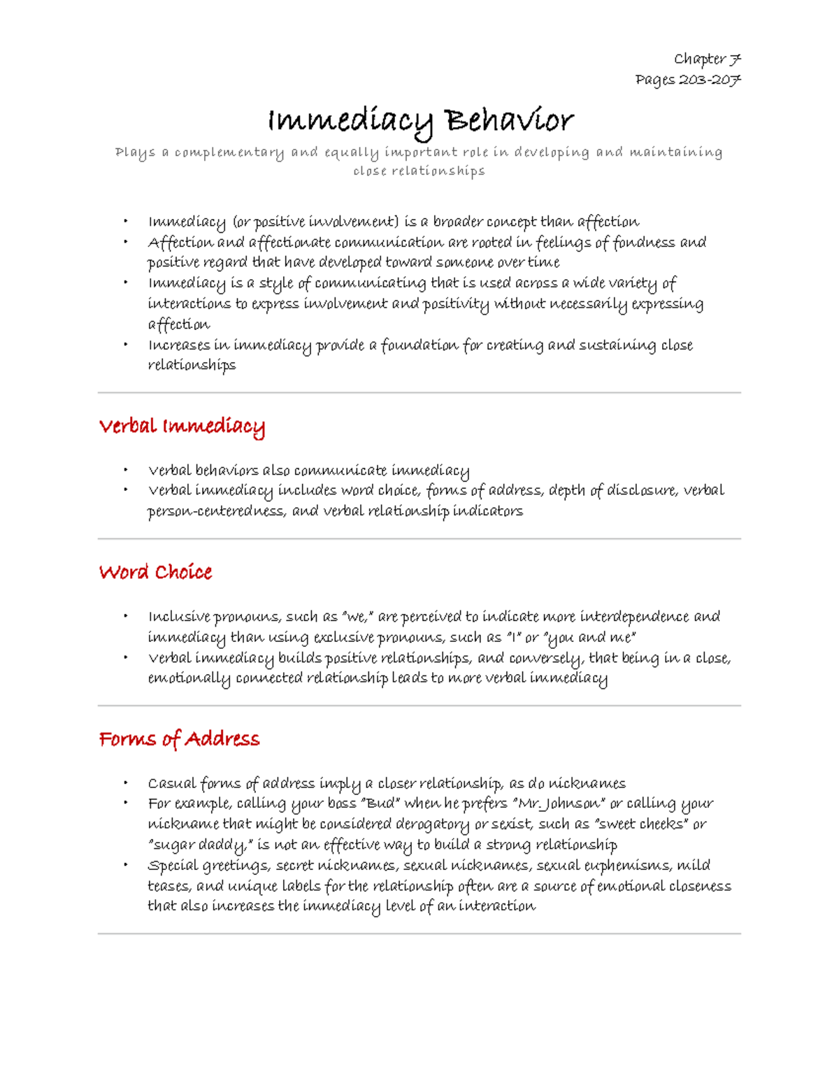 Immediacy Behavior Insights (Ch 7, pg 203-207) for Better Relationships ...