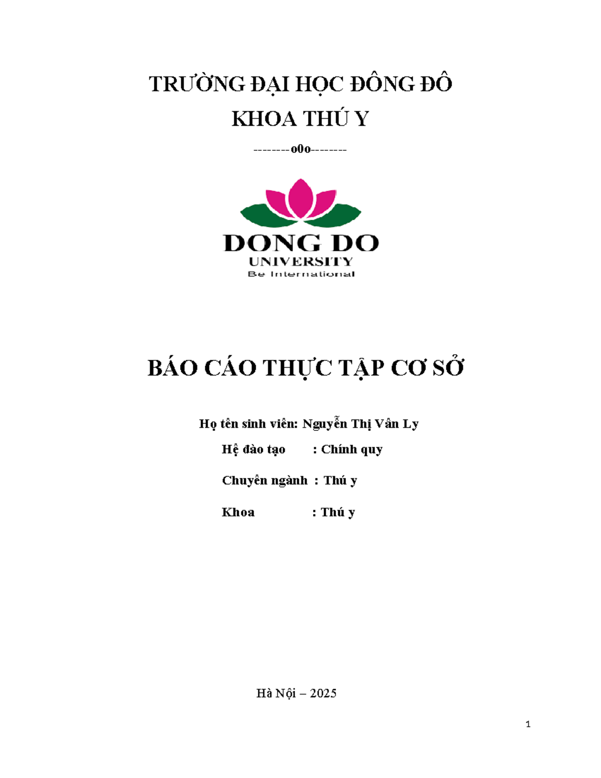 Báo Cáo Thực Tập Cơ Sở Khoa Thú Y - Nguyễn Thị Vân Ly - TY 528.01 - Studocu