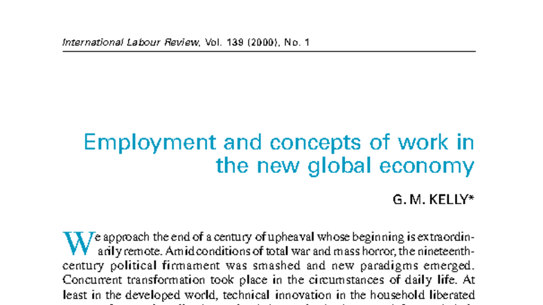 Employment and Concepts of Work in the Global Economy: A Review - Studocu