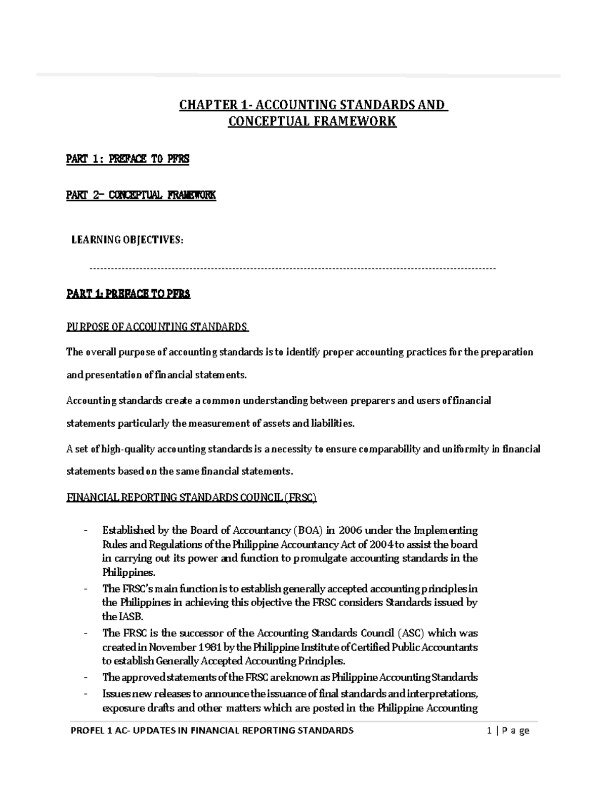 Chapter 1 Accounting Standards AND Conceptual Framework - PROFEL 1 AC ...