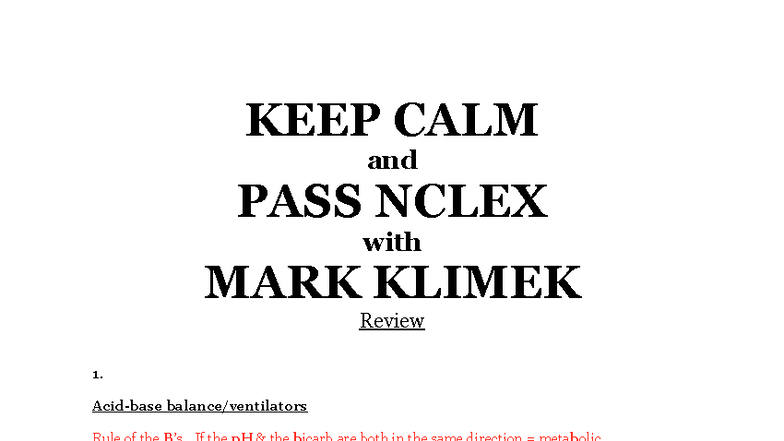 Mark Klimek NCLEX Review Notes: Mastering Acid-Base Balance & More ...