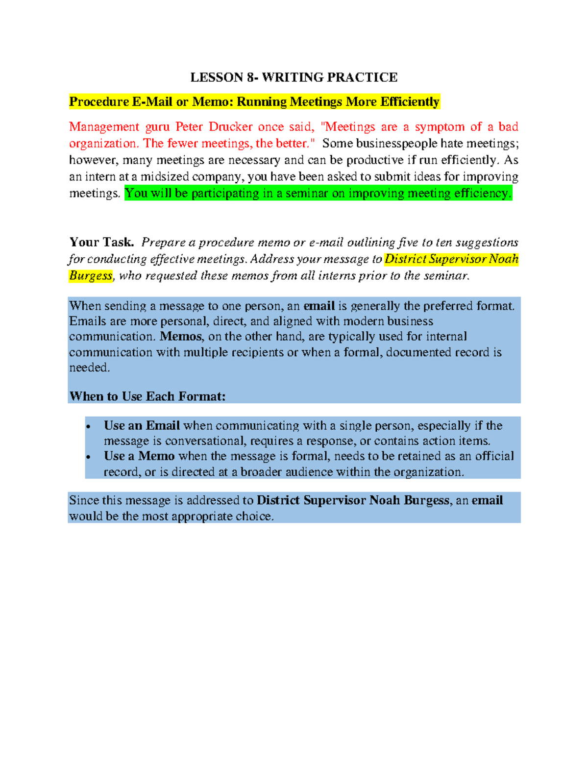 Lesson 8- Writing Practice (Emails): Enhancing Meeting Efficiency Tips ...