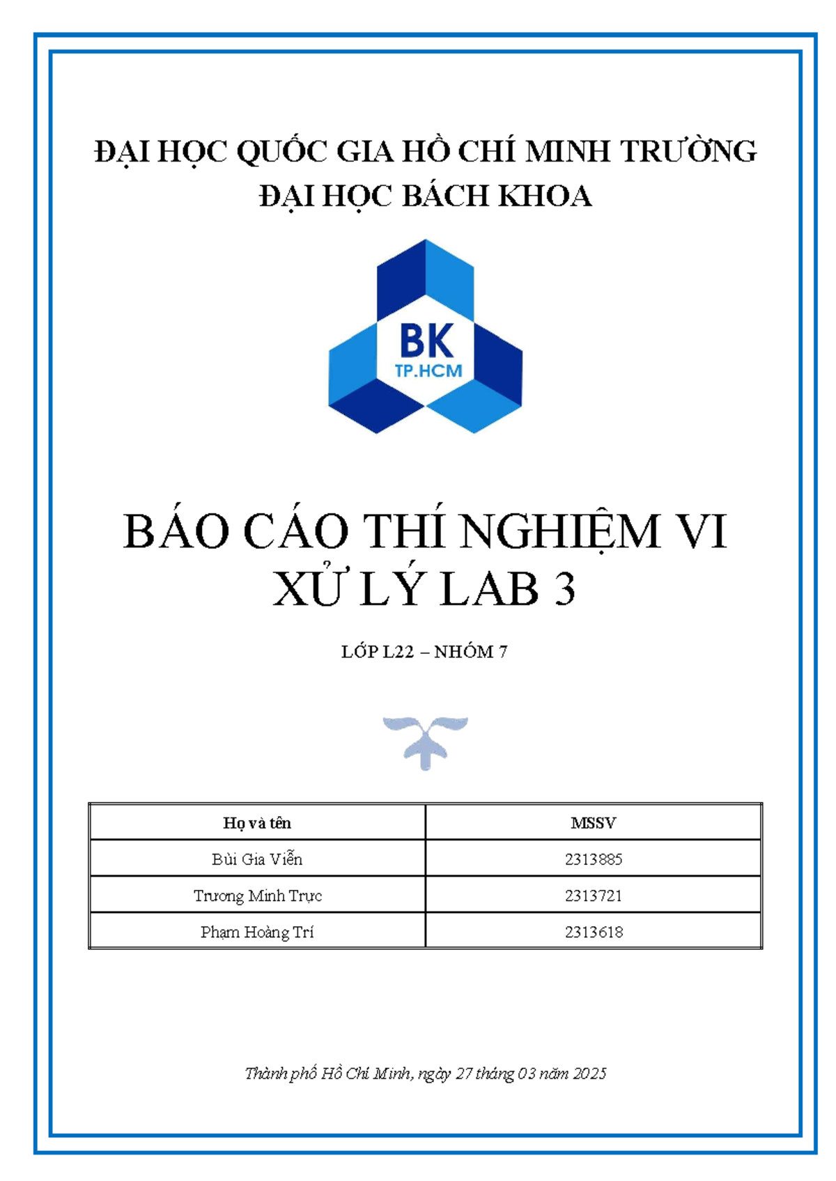 Báo cáo thí nghiệm vi xử lý lab 3 lớp L22 nhóm 7 HCMUT - Studocu