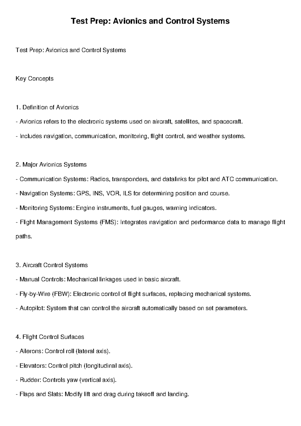Avionics and Control Systems Test Prep: Key Concepts and Practice - Studocu