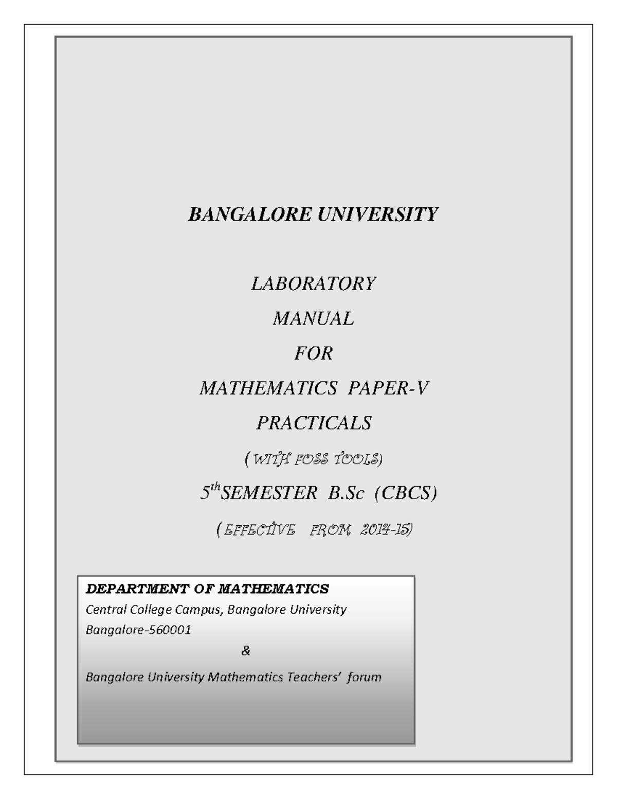 BANGALORE UNIVERSITY 5th SEMESTER B.Sc LAB MANUAL FOR MATH PRACTICALS - Studocu