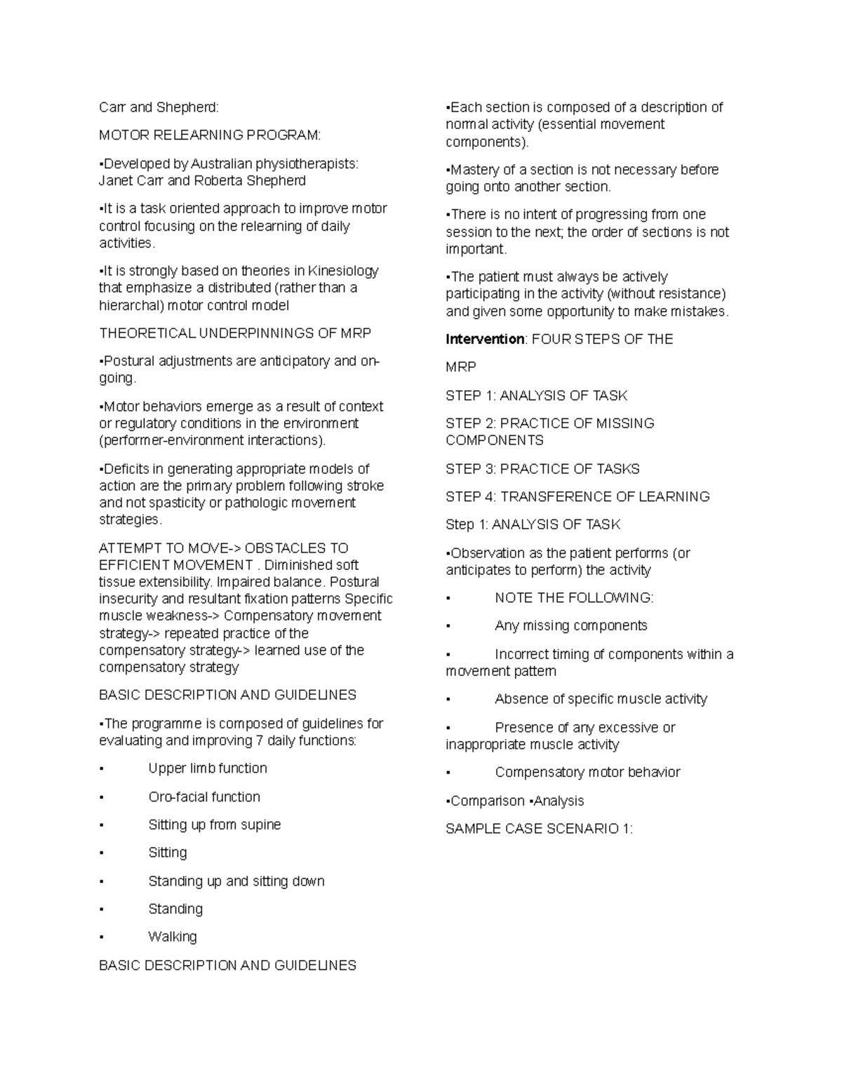 KINES 405: Motor Relearning Program by Carr and Shepherd Overview - Studocu