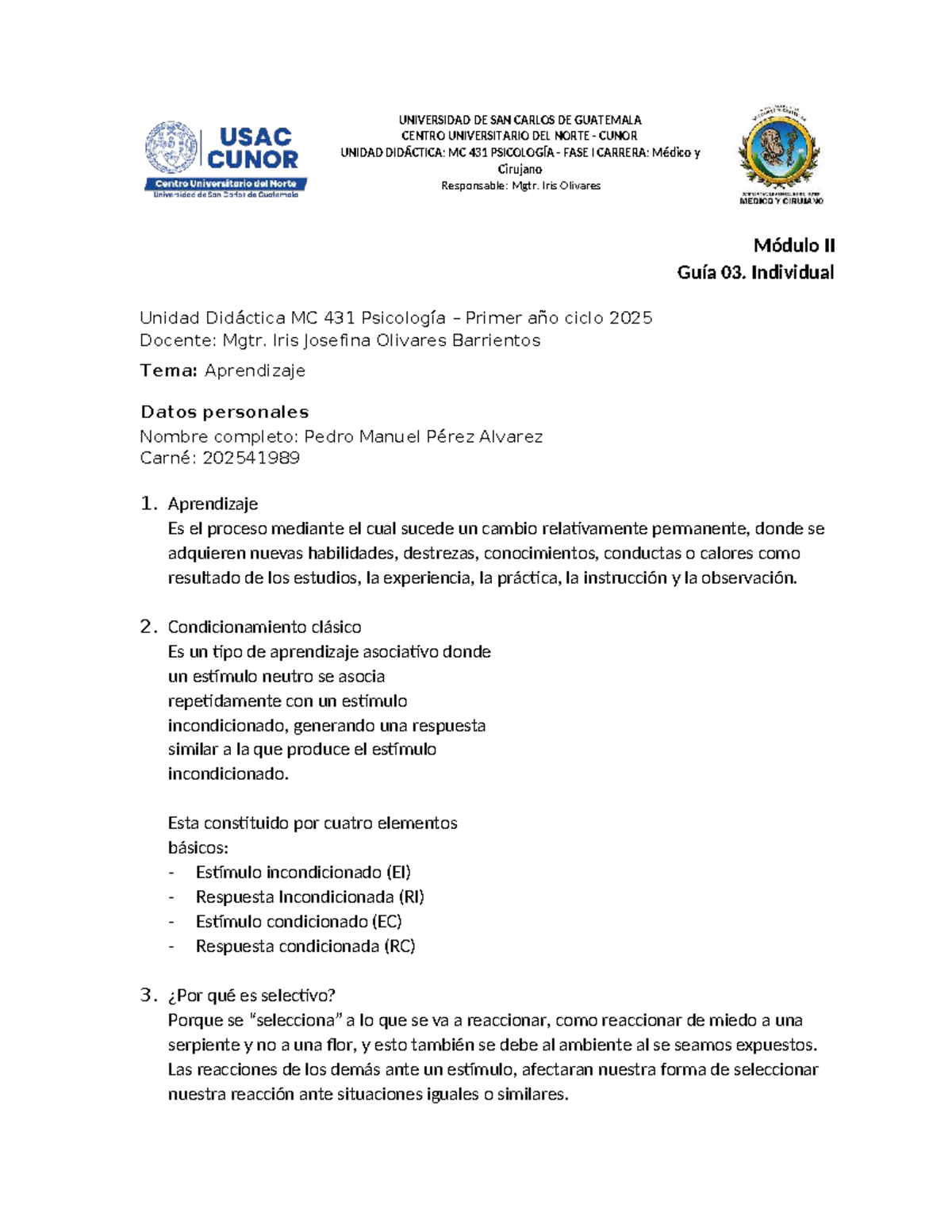 Guía 03: Aprendizaje en Psicología MC 431 - Fase I - Studocu