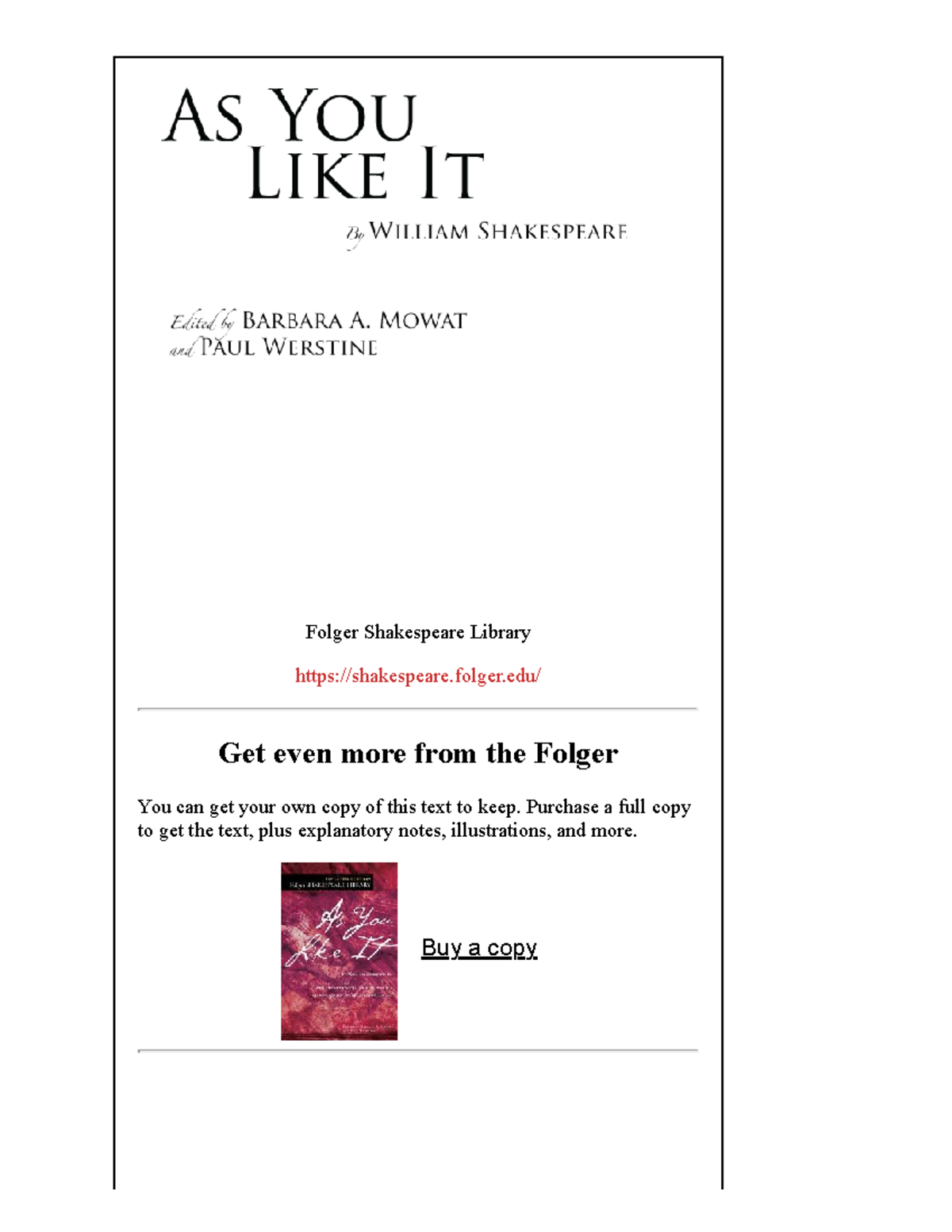 As You Like It (Folger Shakespeare Library) - Text and Analysis - Studocu