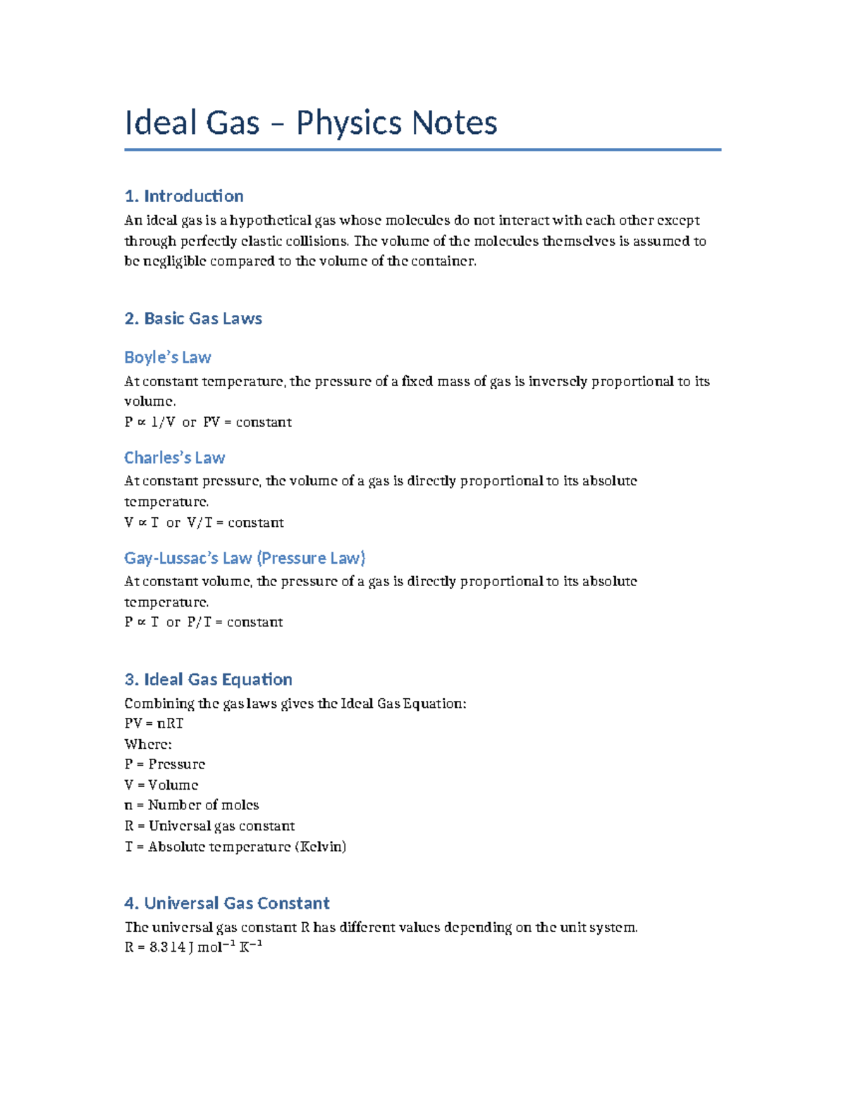Ideal Gas Physics Notes: Understanding Gas Laws and Equations - Studocu