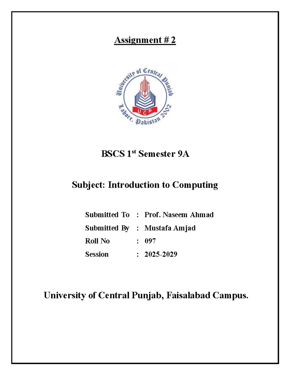 Assignment 2 BSCS 1st Sem: Intro to Computing Algorithms & Flowcharts ...