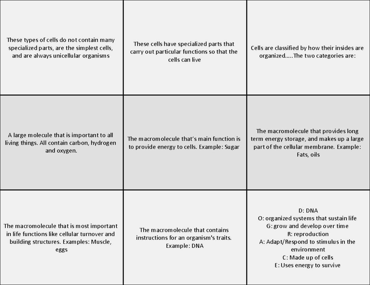 Cells Flash Cards: Understanding Cell Types and Functions - Studocu