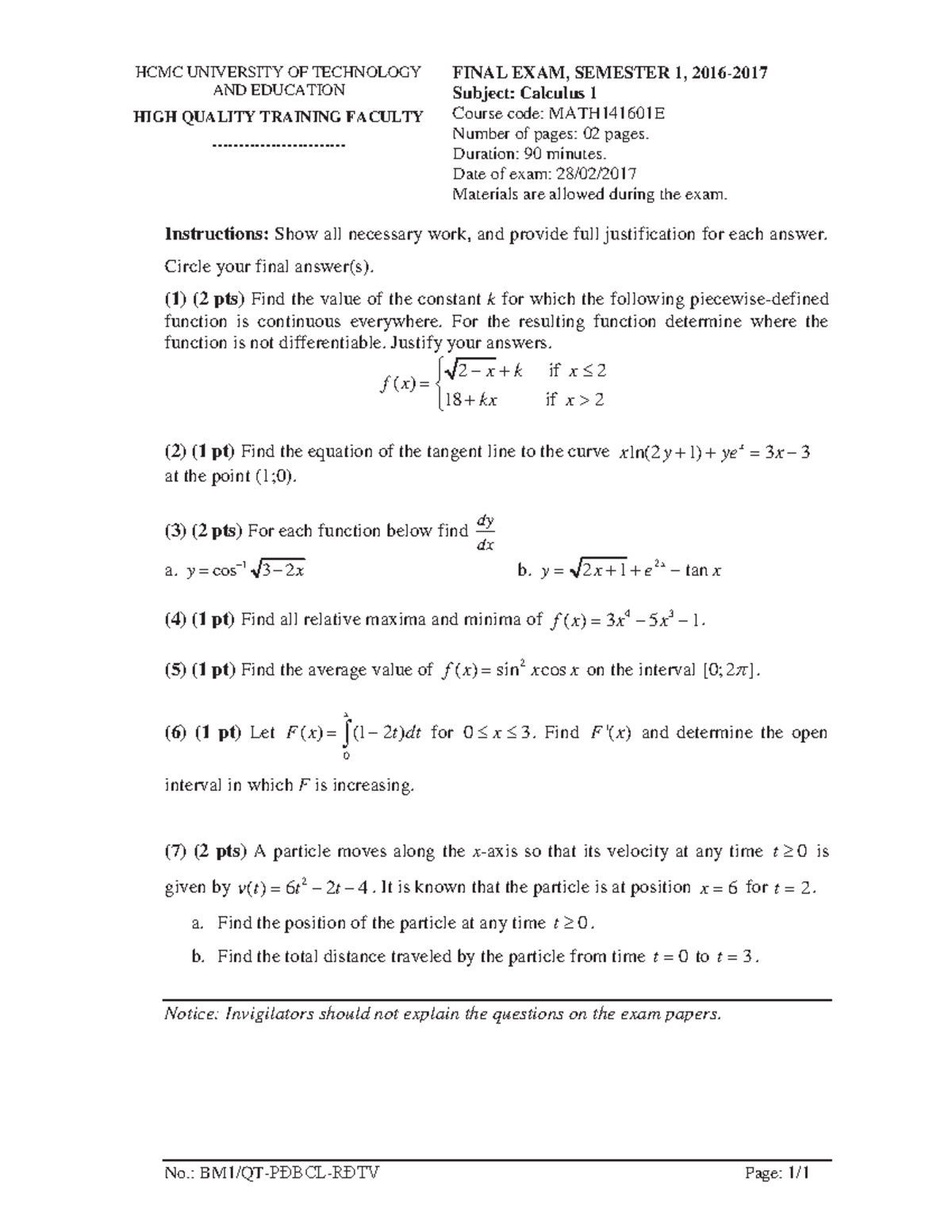 Calculus 1 Final Exam MATH141601E Semester 1, 2016-2017 - Studocu