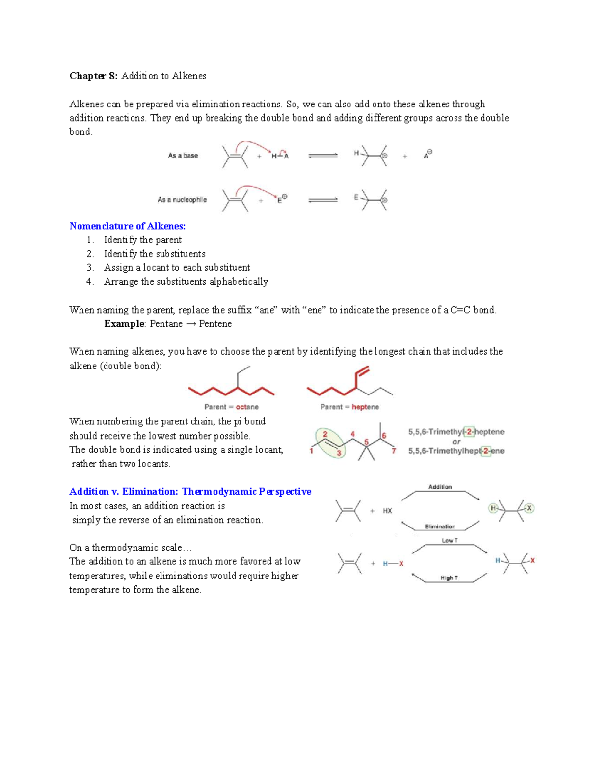 Textbook Notes - CH 8: Addition Reactions to Alkenes - Studocu