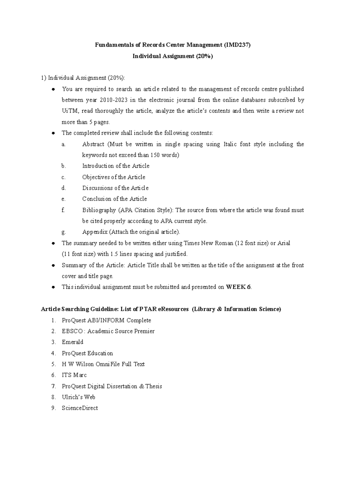IMD237 Individual Assignment: Review of Records Center Management ...