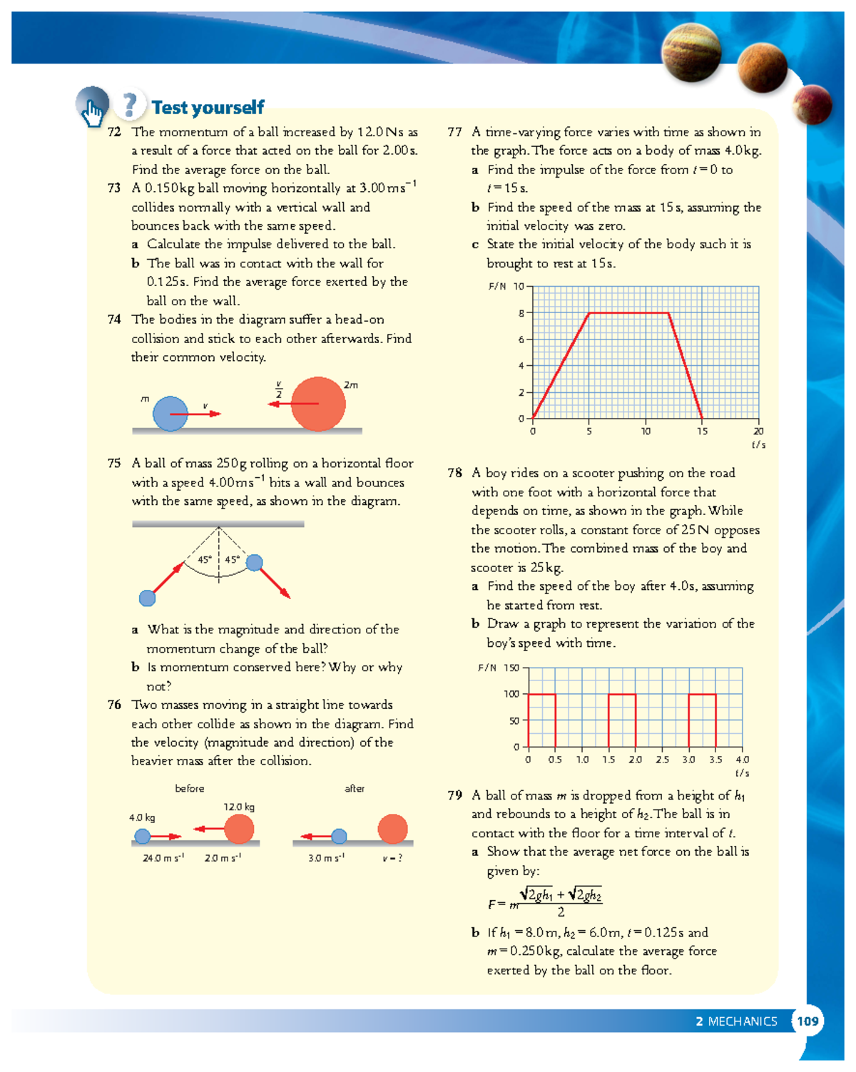 Momentum and Impulse Problems - Mechanics 109 Study Guide - Studocu