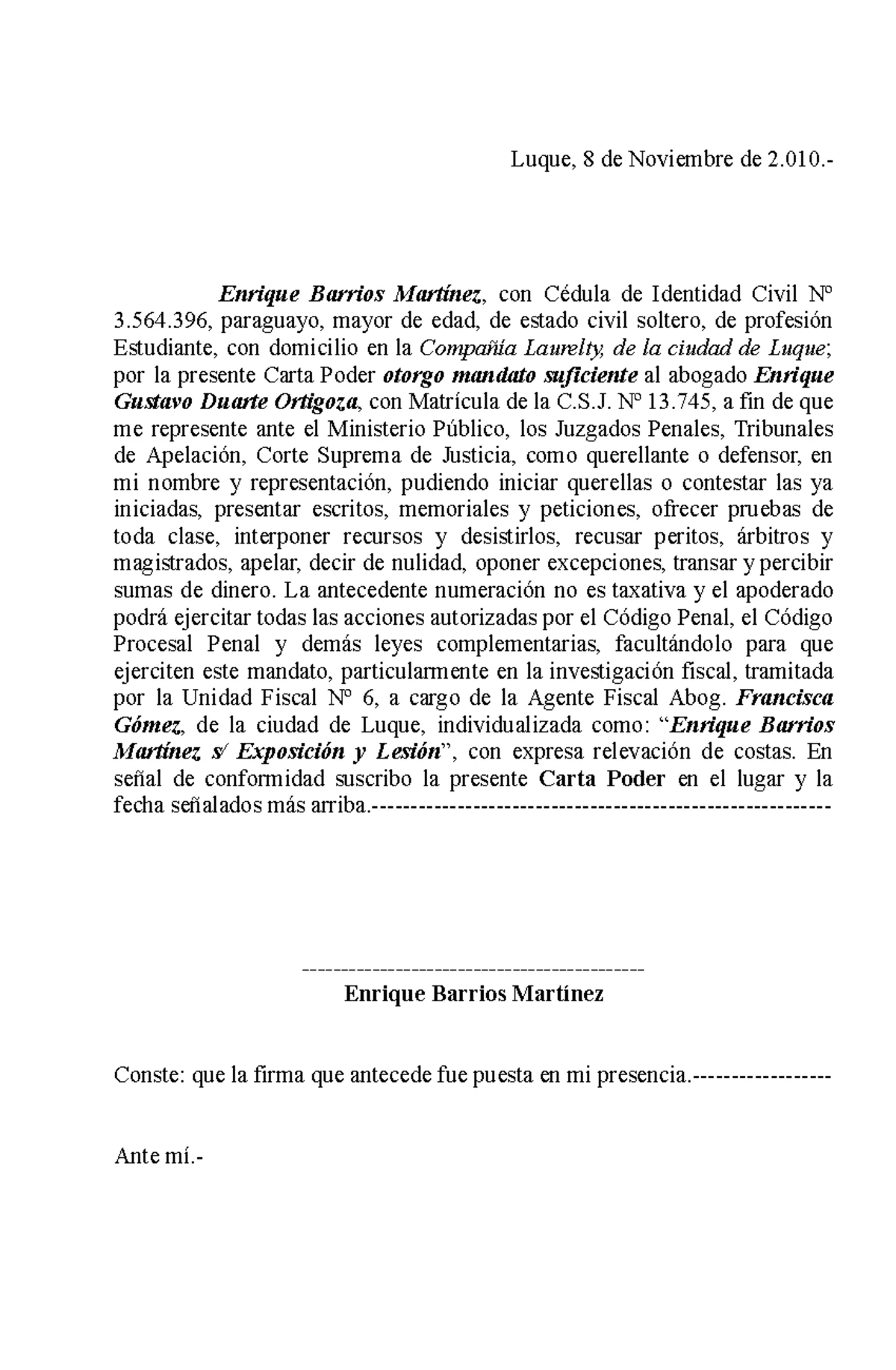 Carta Poder - Derecho Romano: Mandato Legal y Representación - Studocu