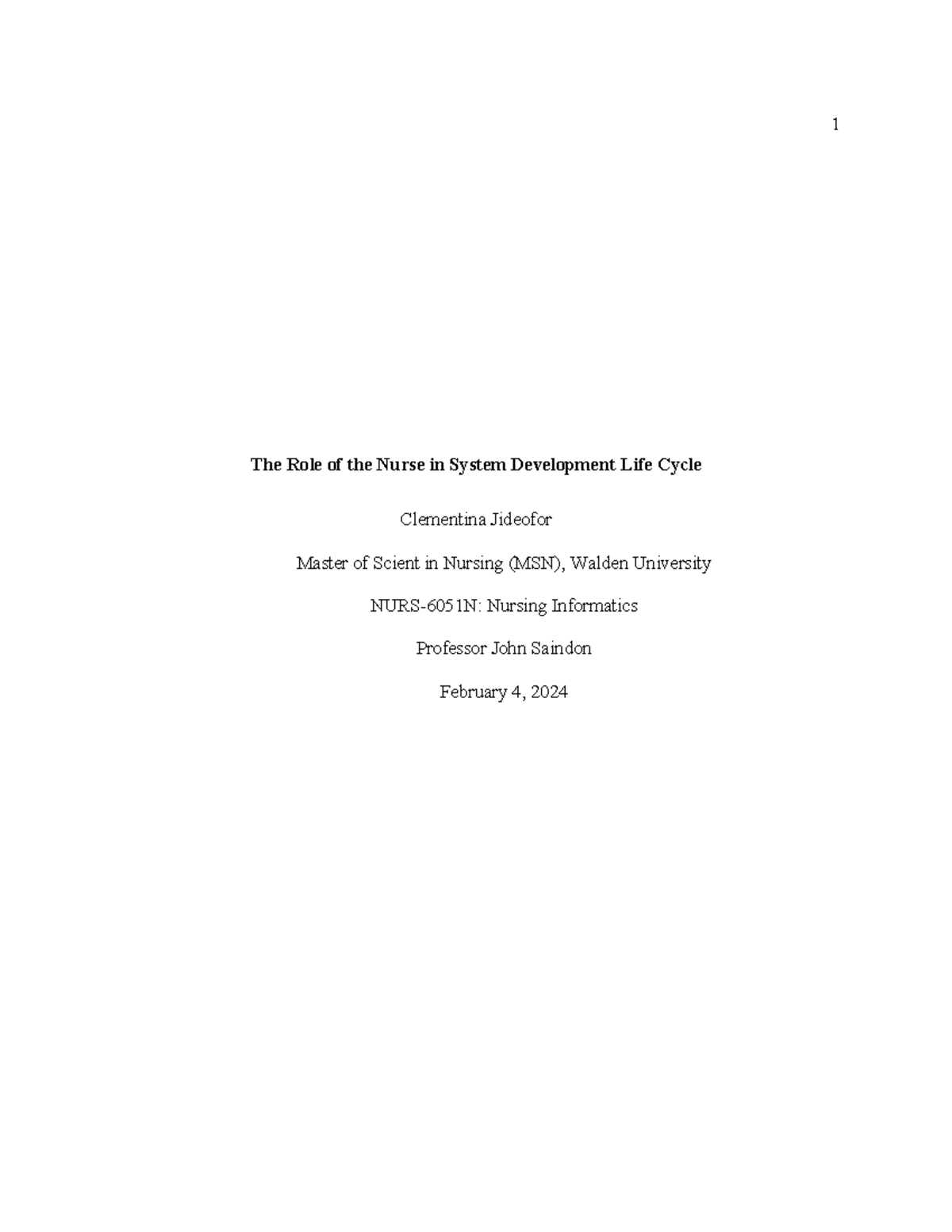 Nursing's Role in SDLC: Insights for MSN Students (WK10) - Studocu