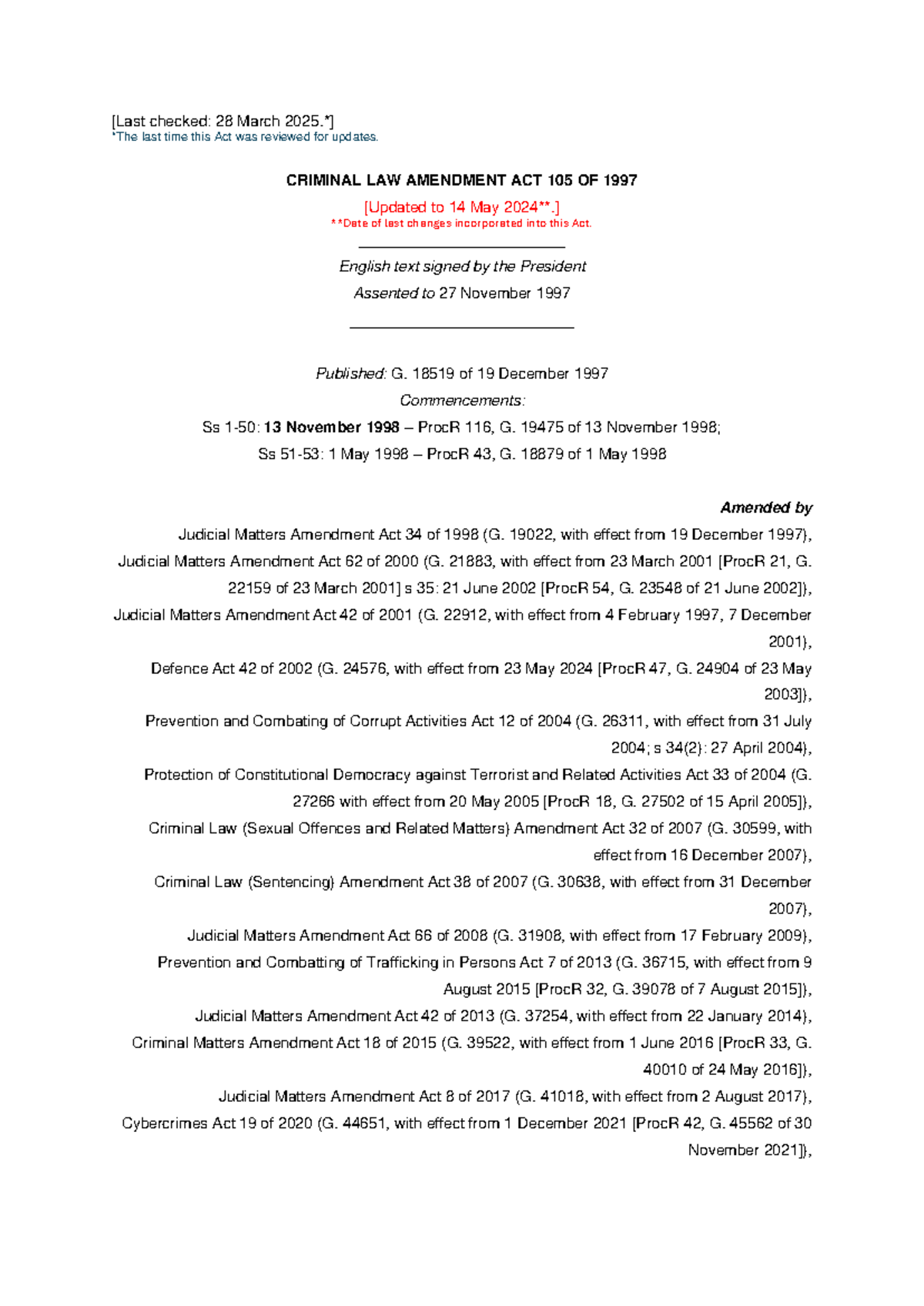Criminal Law Amendment Act 105 of 1997: Comprehensive Review and ...
