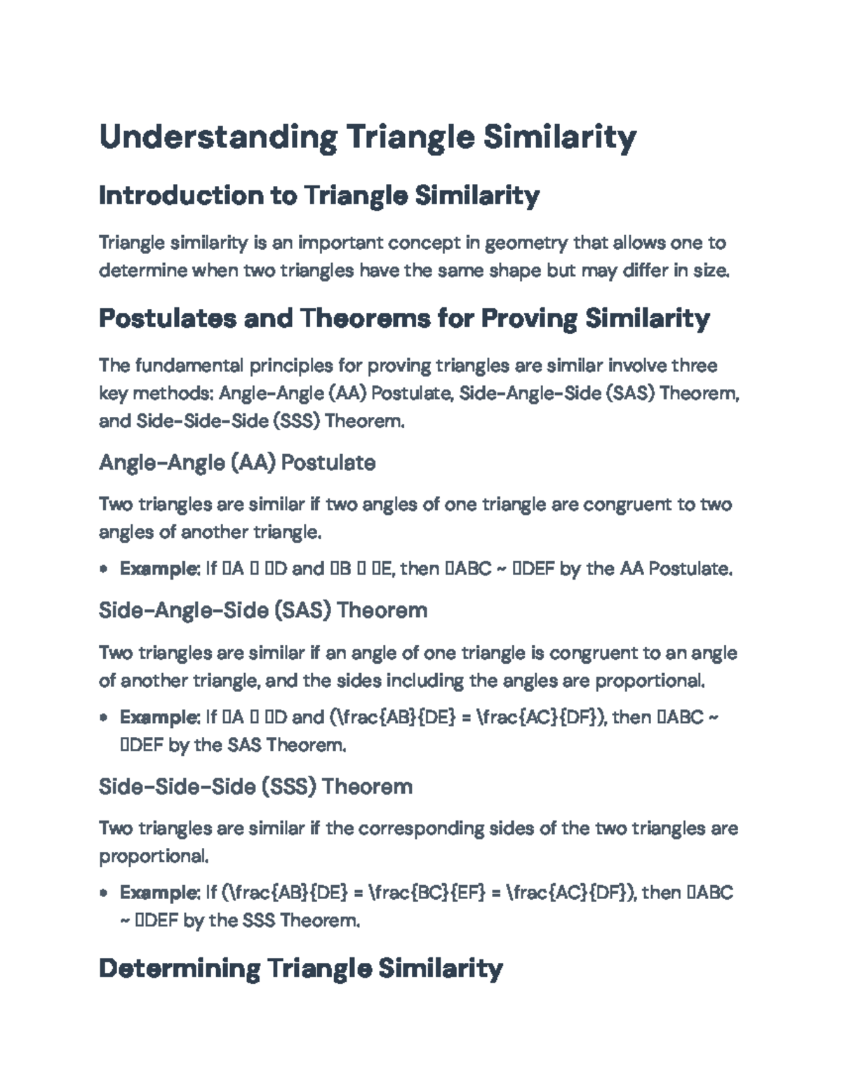 Triangle Similarity: Understanding AA, SAS, and SSS Theorems ...