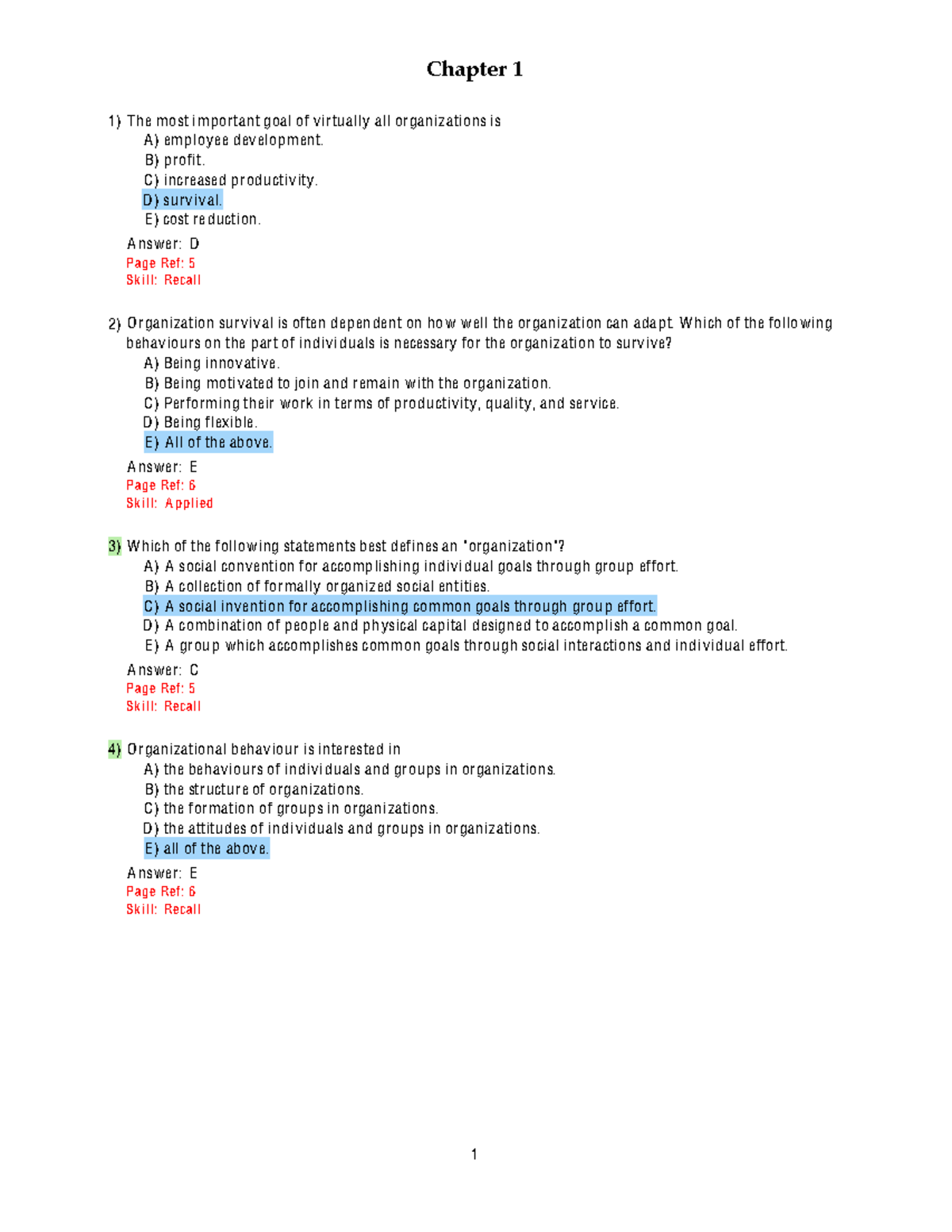 Organizational Behavior Insights: Chapter 1 Overview (Course Code ...