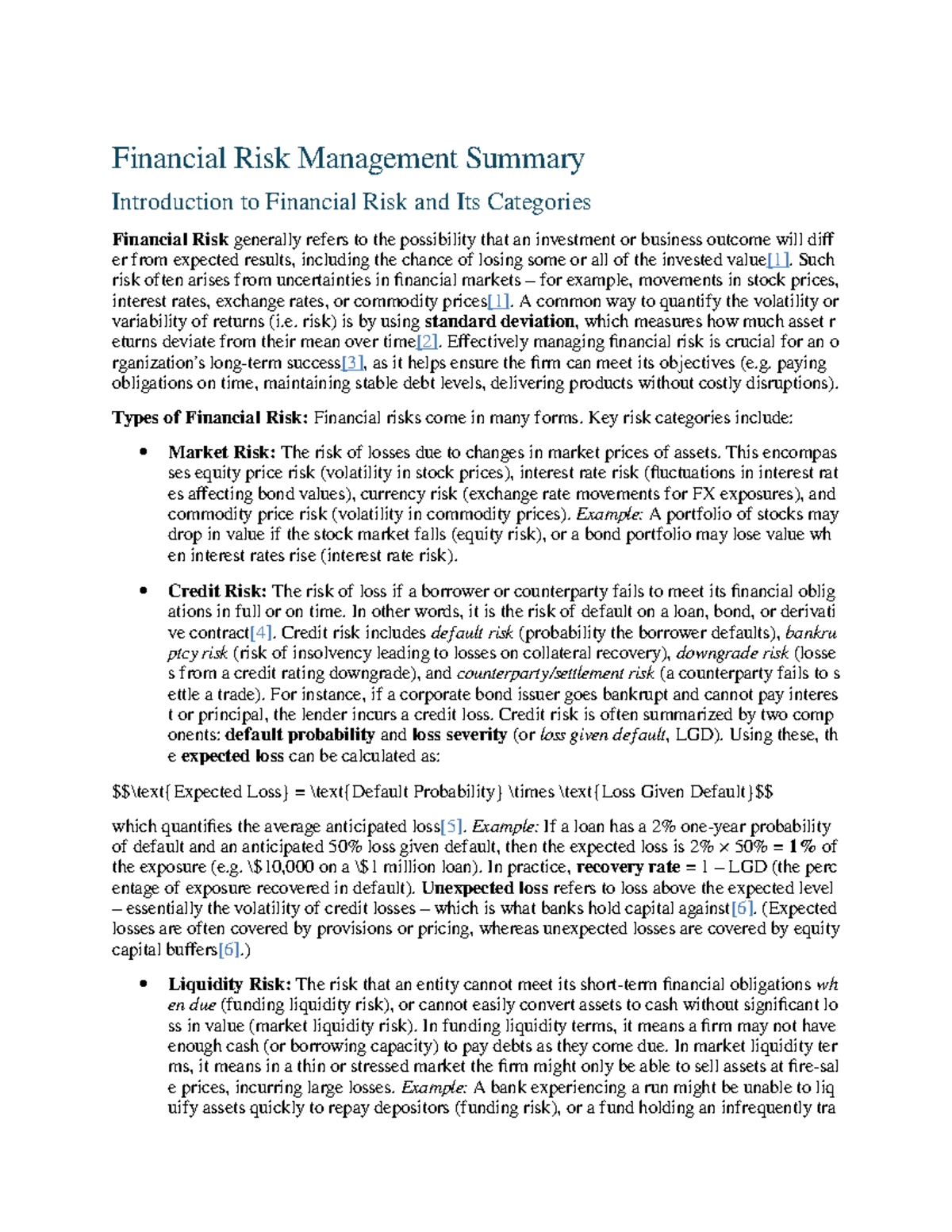 Financial Risk Management Summary: Key Concepts and Categories - Studocu