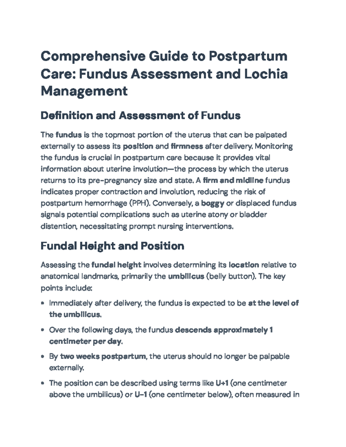 Comprehensive Guide to Postpartum Care: Fundus & Lochia Management ...