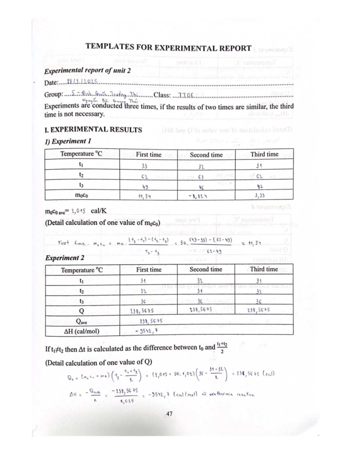 Experimental Report Templates for Unit 2, 5, and 8 - Class TJ06 - Studocu