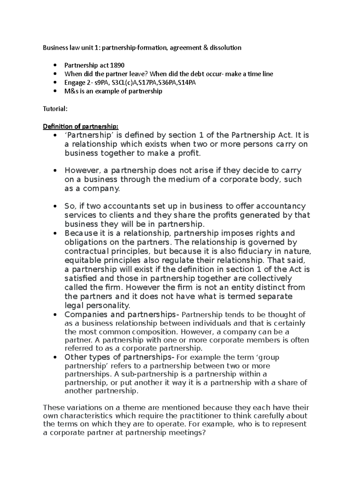 Business law unit 1 - LPC - Business law unit 1: partnership-formation ...