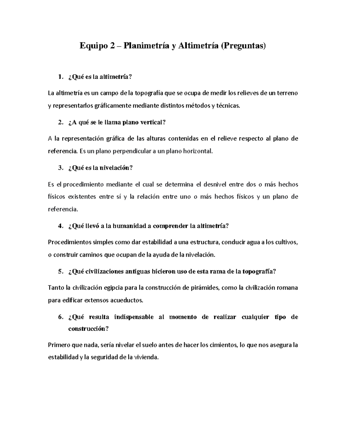 Preguntas y Respuestas sobre Planimetría y Altimetría - Equipo 2 - Studocu