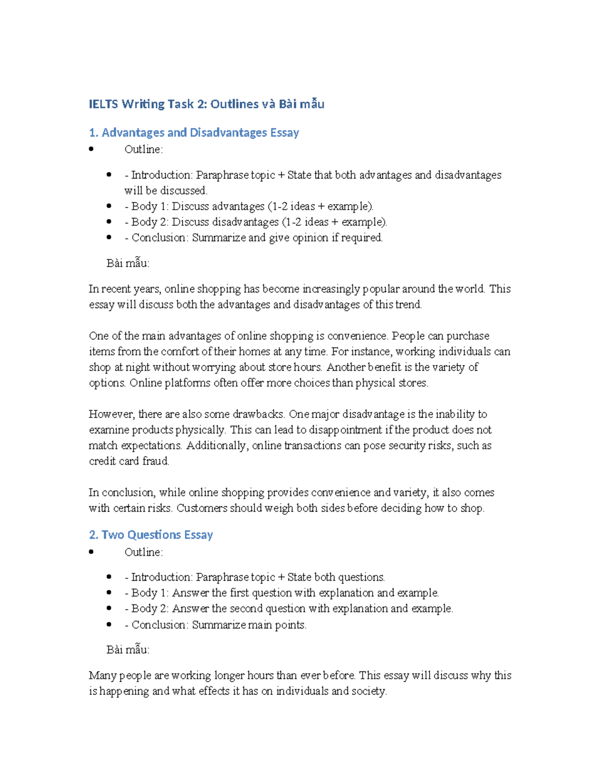 IELTS Writing Task 2: Outlines & Sample Essays on Advantages ...
