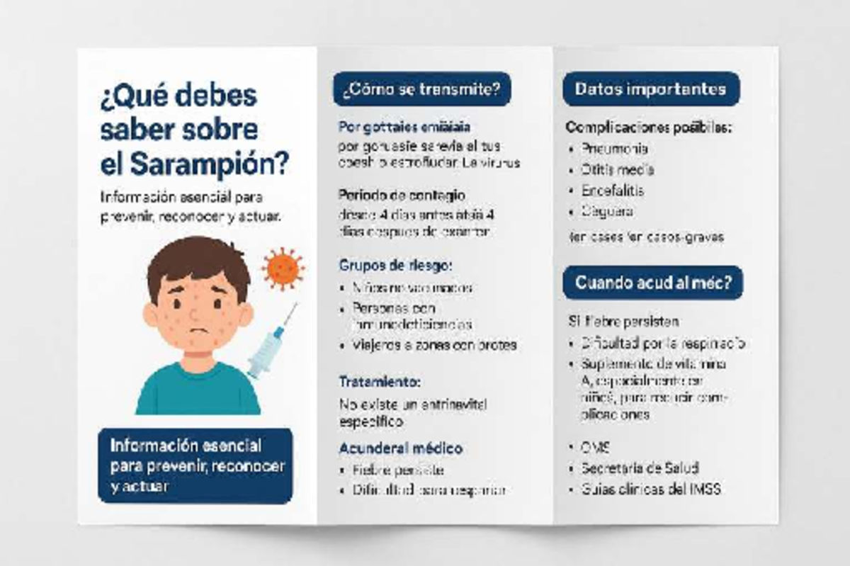Tríptico Informativo sobre el Sarampión y Complicaciones (IMSS) - Studocu