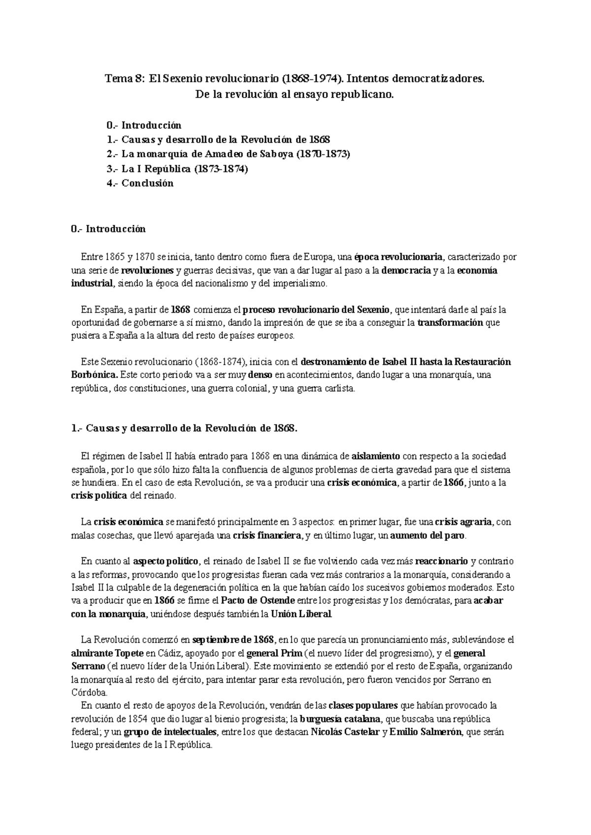 Tema 8: El Sexenio revolucionario (1868-1974): Intentos democratizadores - Tema 8: El Sexenio ...