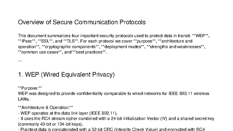 Secure Communication Protocols Overview (CS101) - Studocu
