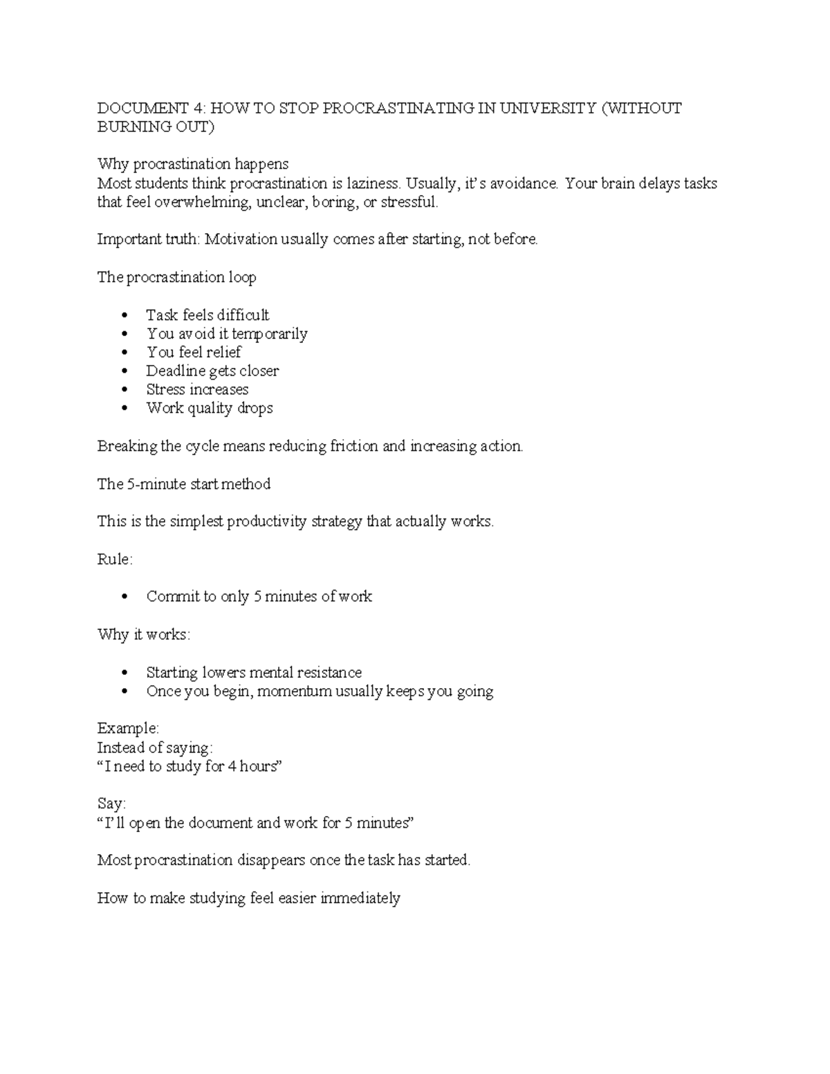 Document 4: Strategies to Overcome Procrastination in University - Studocu