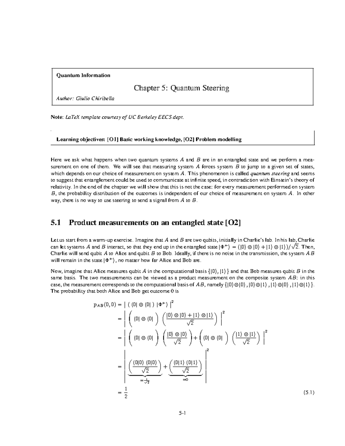 Chapter 5: Quantum Steering (Quantum Information) - Studocu