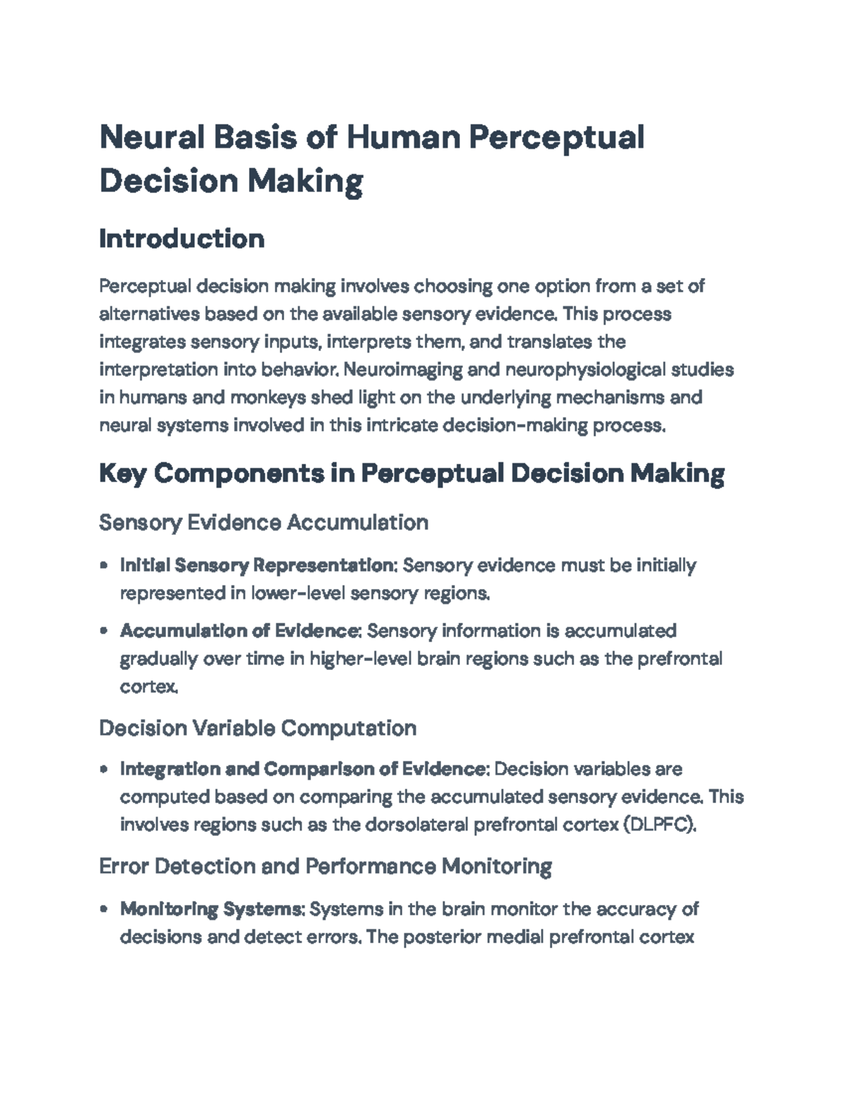 Neural Mechanisms of Perceptual Decision Making: Insights & Future ...