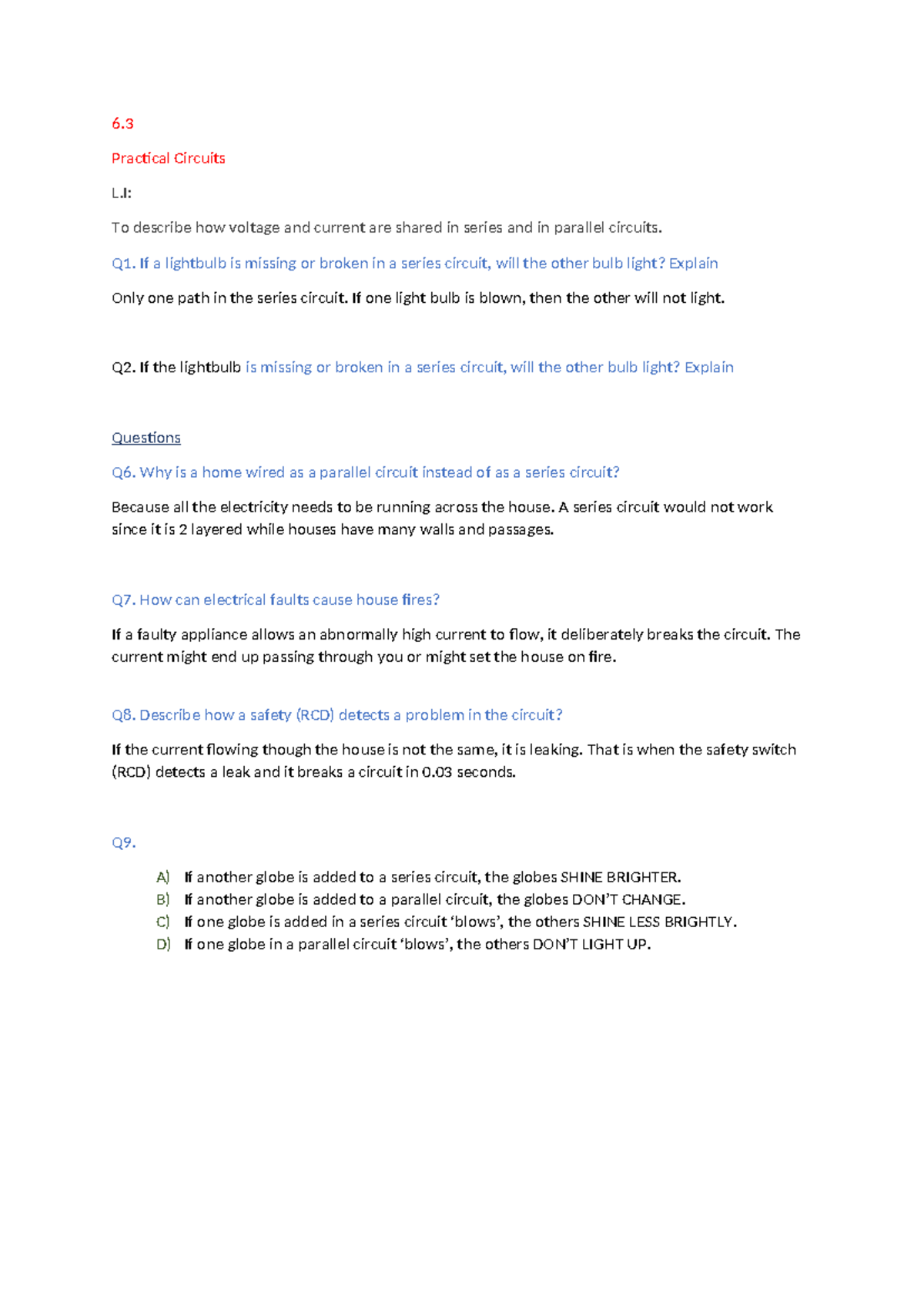 6.3 Practical Circuits Essay: Voltage & Current in Series vs Parallel ...