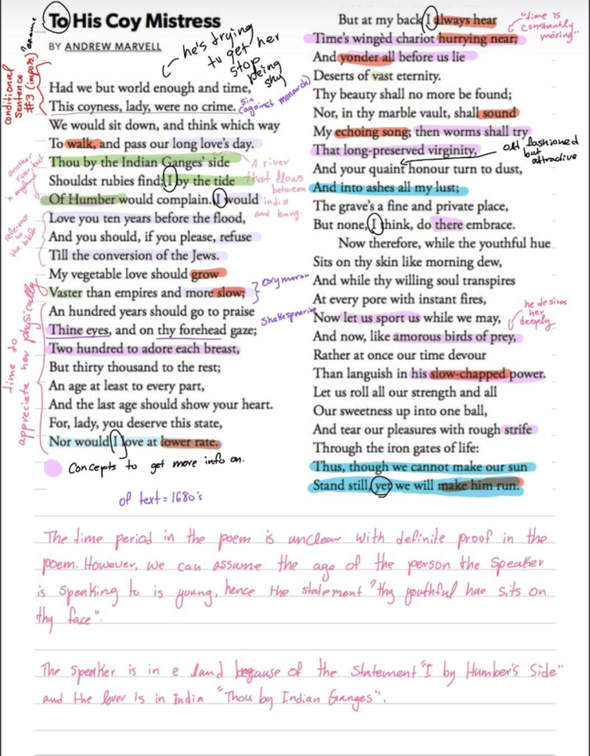 To His Coy Mistress - Annotated Poem Analysis - Studocu