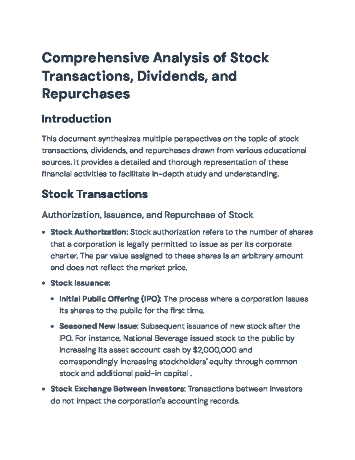 Comprehensive Overview of Stock Transactions and Dividends Analysis ...