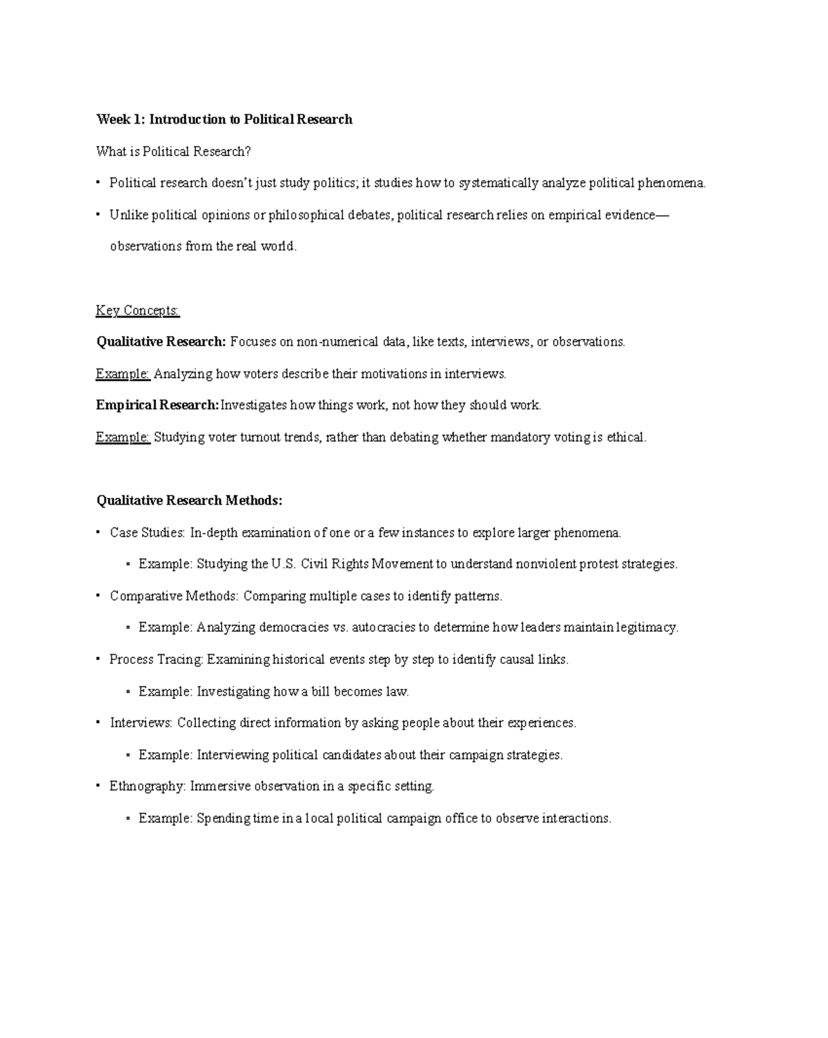 Final exam review - Week 1: Introduction to Political Research What is ...