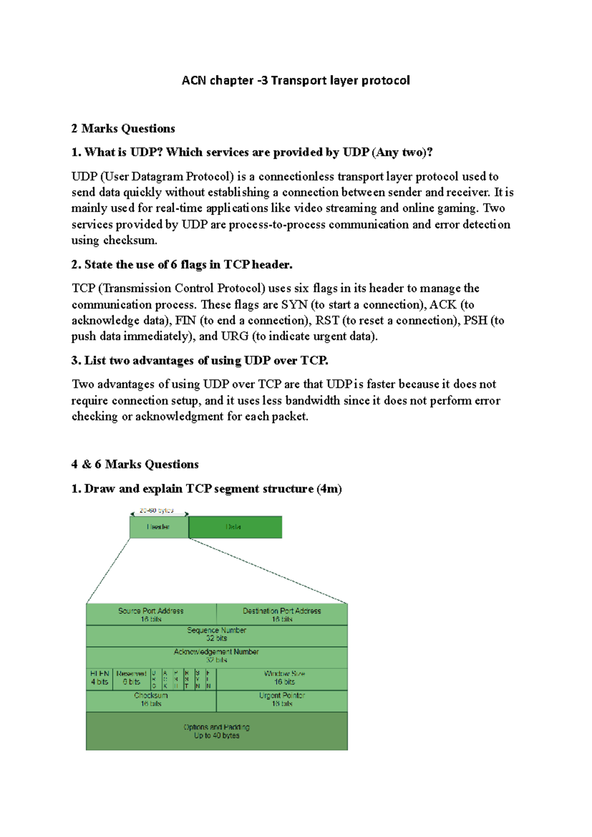 ACN QB 2 - Transport Layer & Application Layer Protocols Study Guide ...