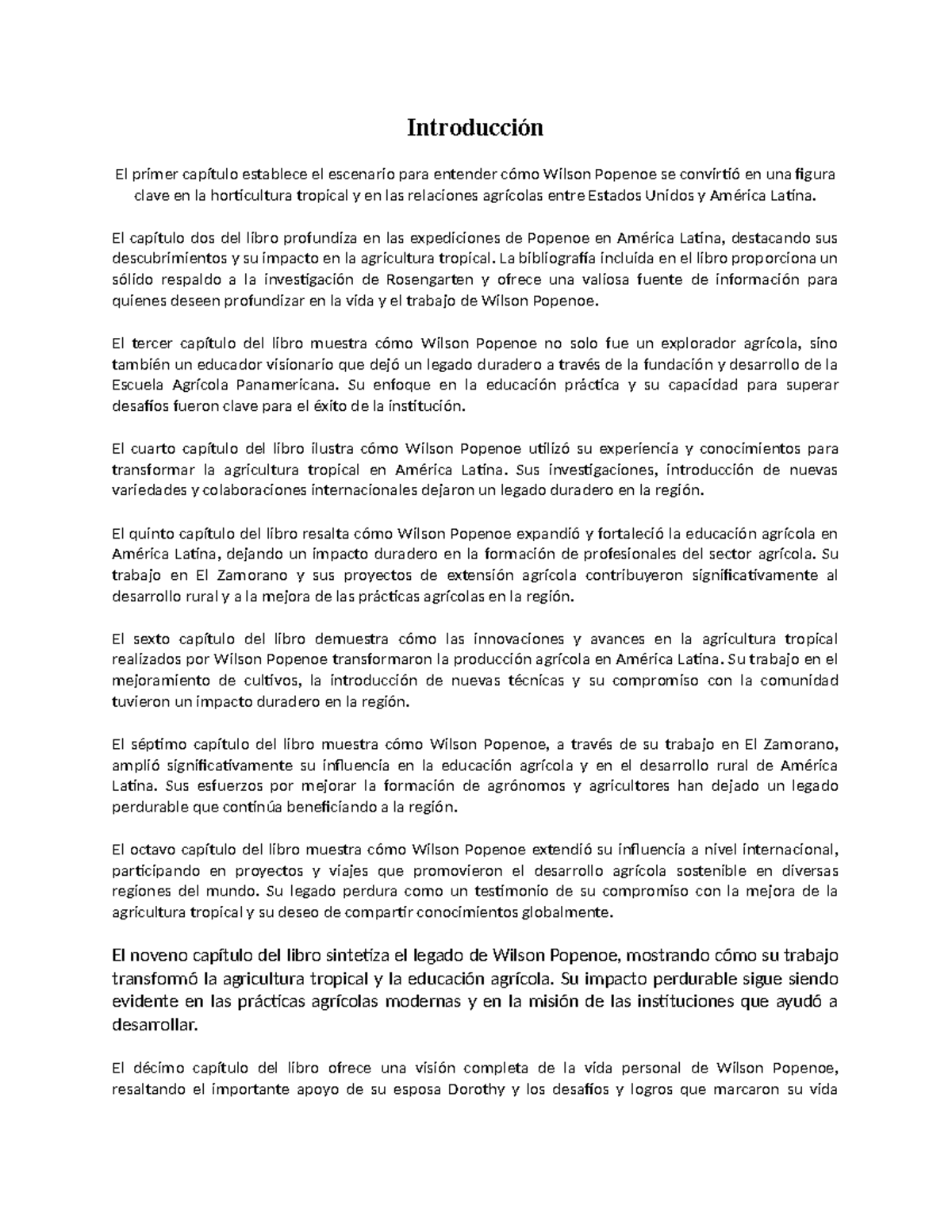 Resumen de la obra 'Wilson Popenoe: Explorador Agrícola y Educador ...