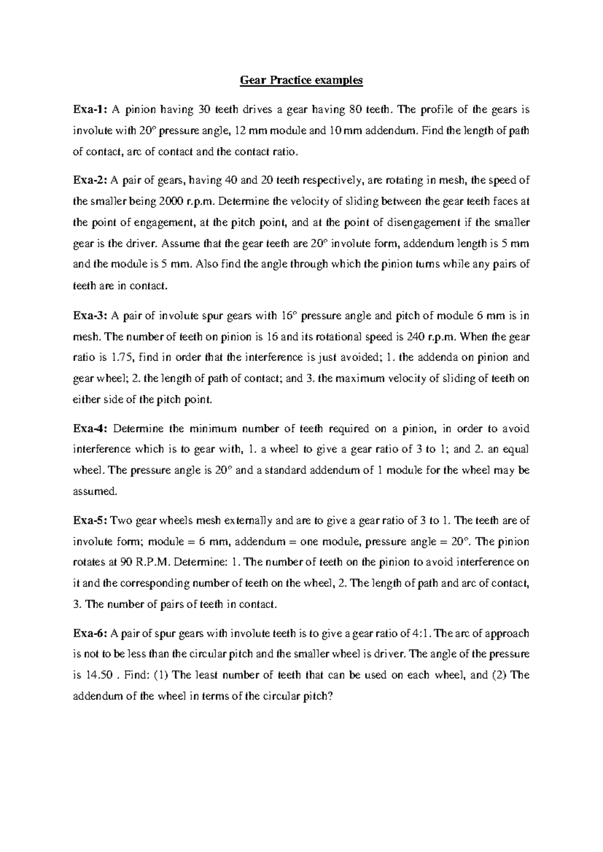 Gear Practice Examples and Problems in Gearing Mechanics - Studocu