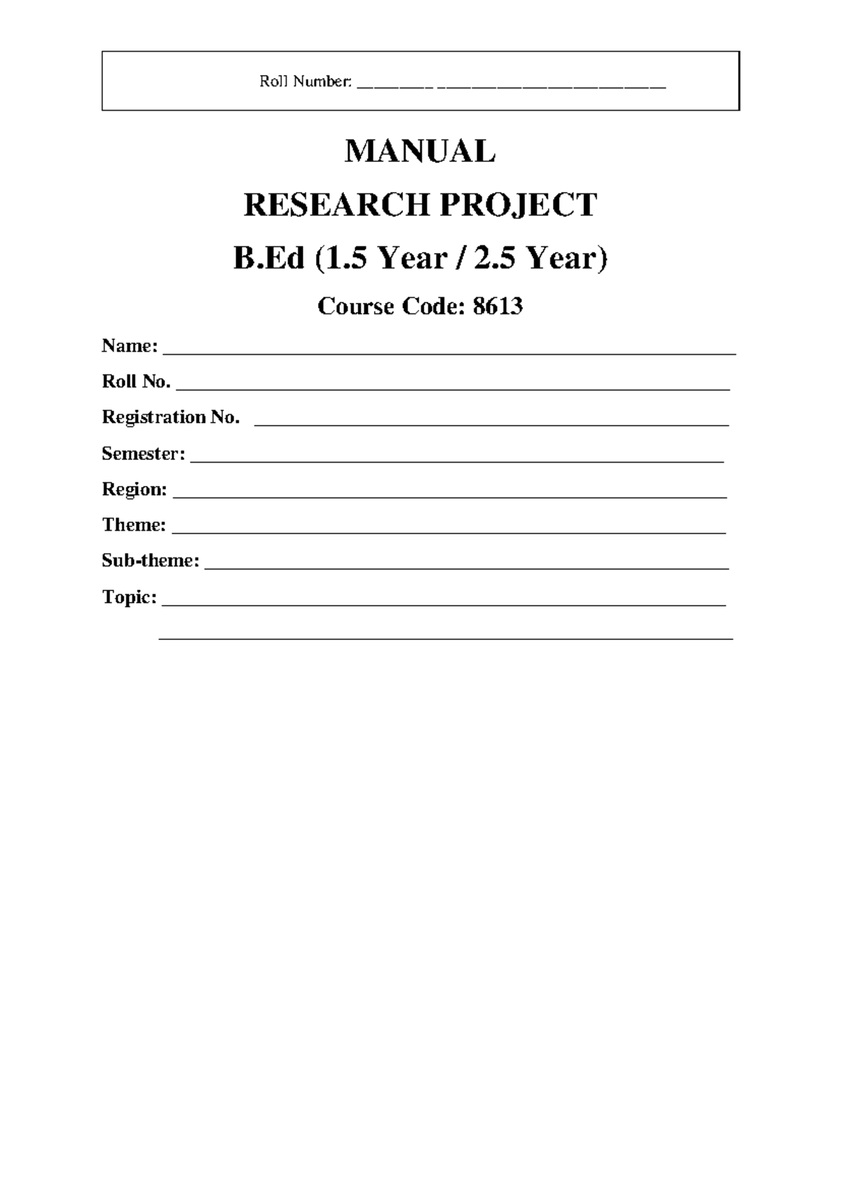 Manual for Research Project 8613: Online Course Guide - Studocu