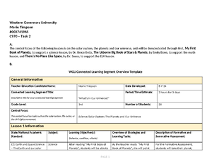 Children's Lit Task 2 - WGU Connected Learning Segment Overview Template General Information ...