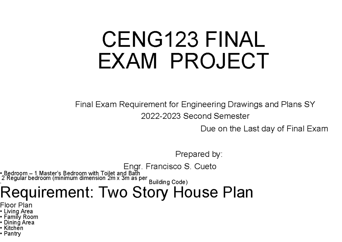 CENG123 Final Exam Project: Two-Story House Plan Design - Studocu