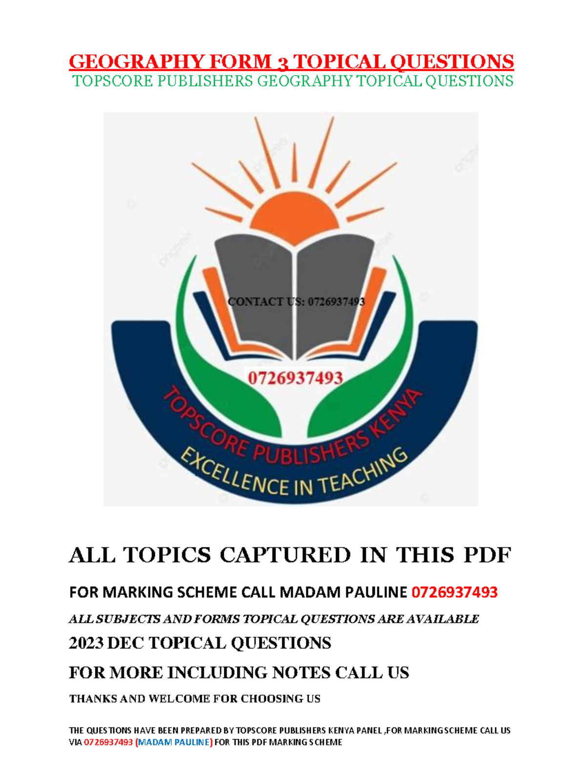 Geography FORM 3 Topical Questions & Answers for 2023 Exam - Studocu