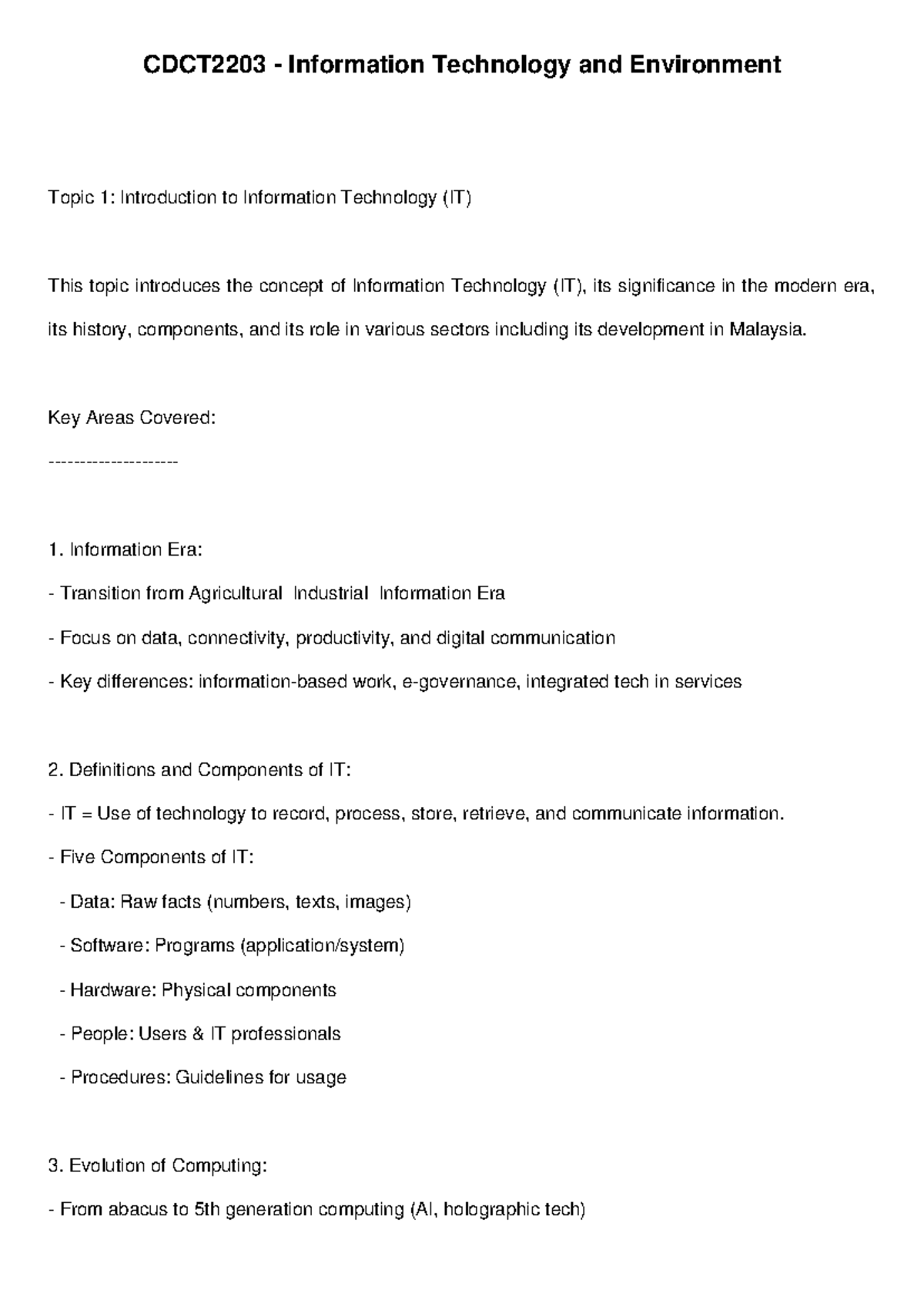 CDCT2203 Information Technology and Environment: Comprehensive overview ...