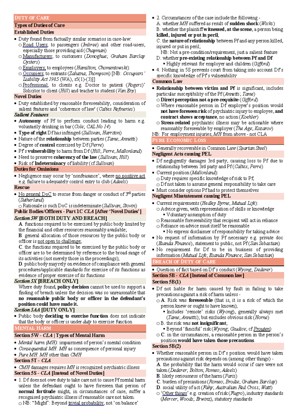 4106 Duty of Care: Comprehensive Exam Notes on Liability and Negligence ...